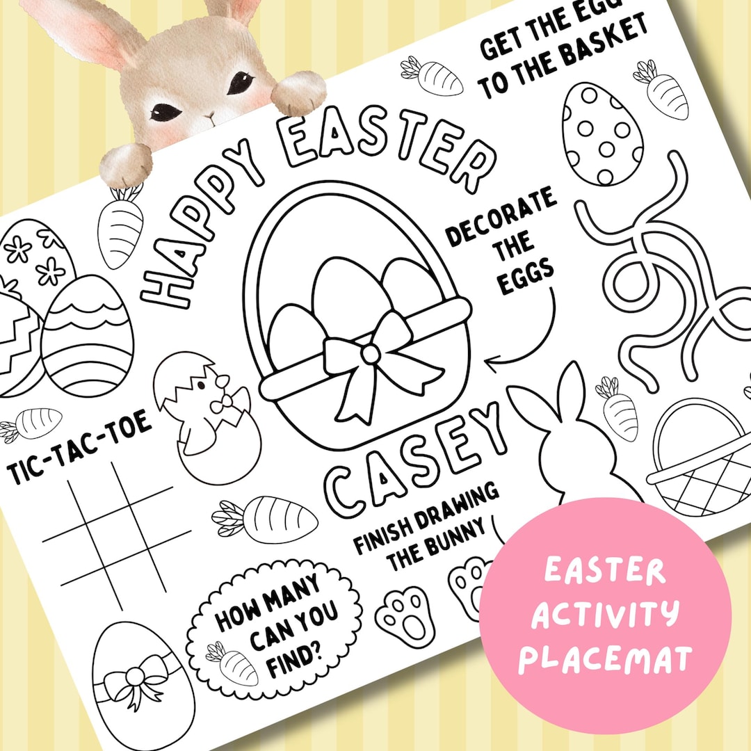 Personalised Easter Coloring Placemat: Kids Activity and Games Sheet ...