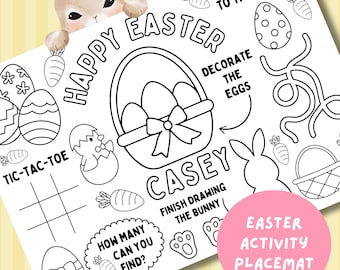 Personalised Easter Coloring Placemat: Kids Activity and Games Sheet ...