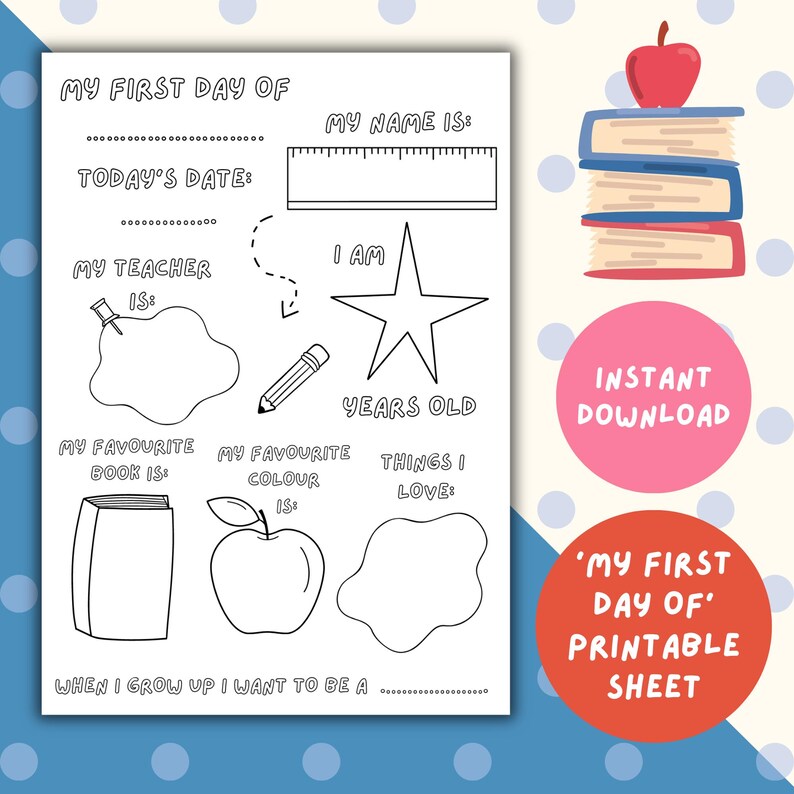 First Day of School Printable: Get to Know Me Colouring Page (instant ...