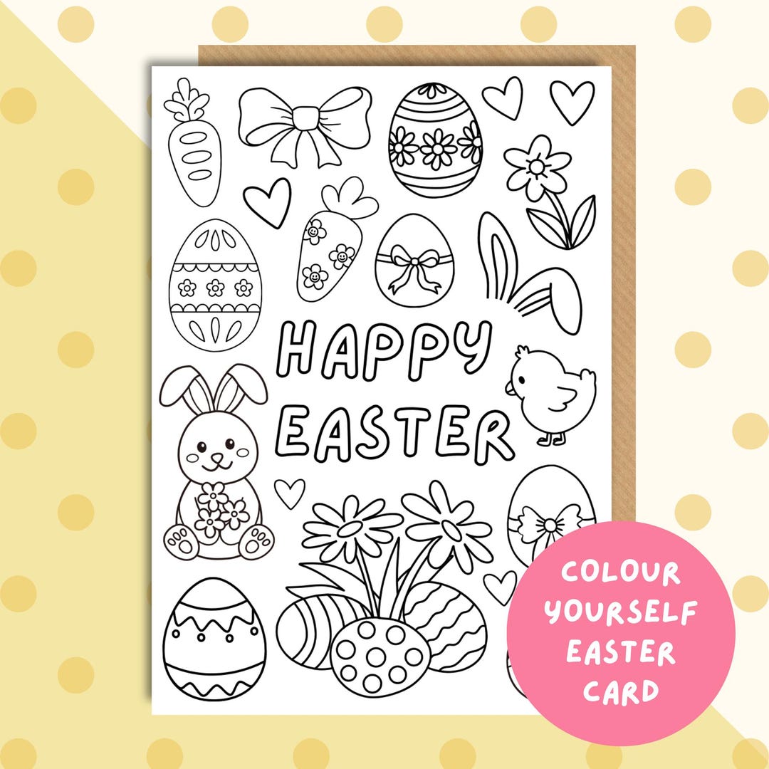 Printable Happy Easter Colouring Card: DIY Kids Activity (digital ...