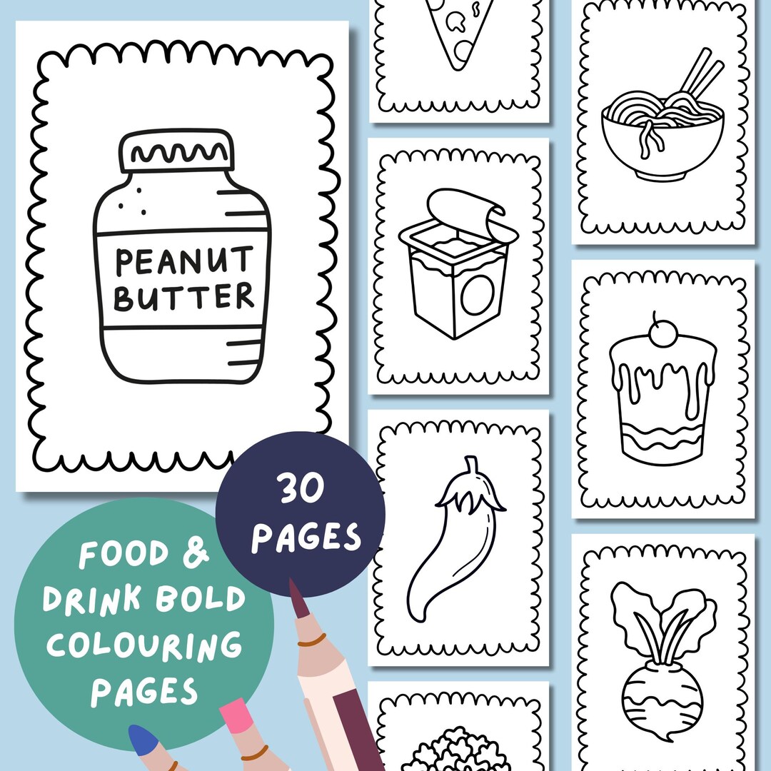 Easy Food Colouring Book: 30 Bold Pages for Kids and Adults (PDF ...