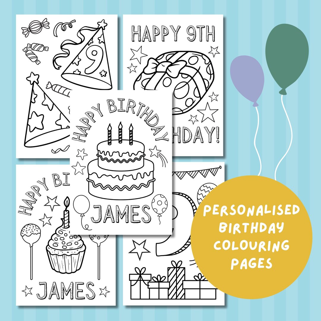 Personalised Birthday Colouring Pages -customisable Birthday Activity ...