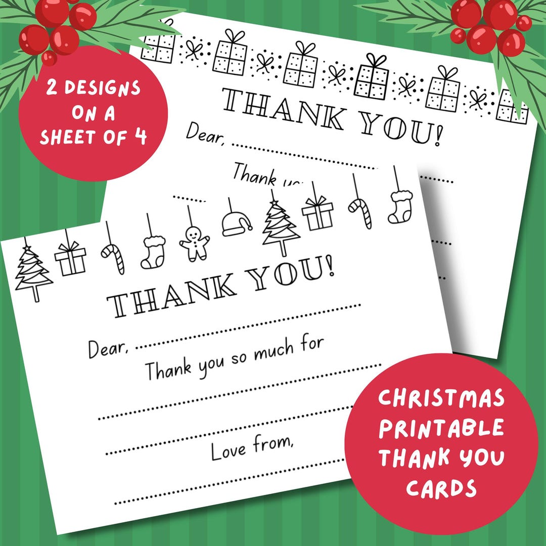 Printable Christmas Thank You Cards for Children - Christmas Thank You ...