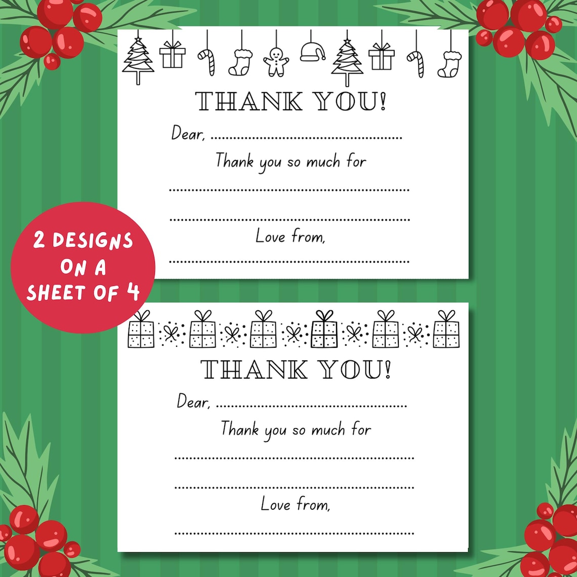 Printable Christmas Thank You Cards for Children - Christmas Thank You ...