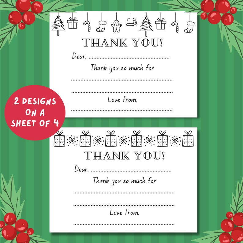 Printable Christmas Thank You Cards for Children - Christmas Thank You ...