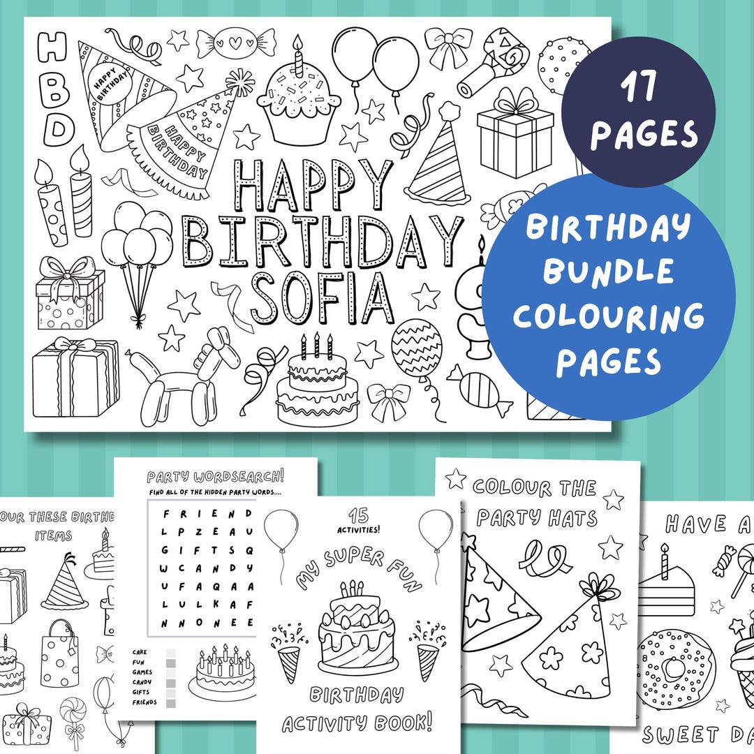 Personalized Birthday Coloring Bundle: Kids Party Activity (PDF) - Etsy