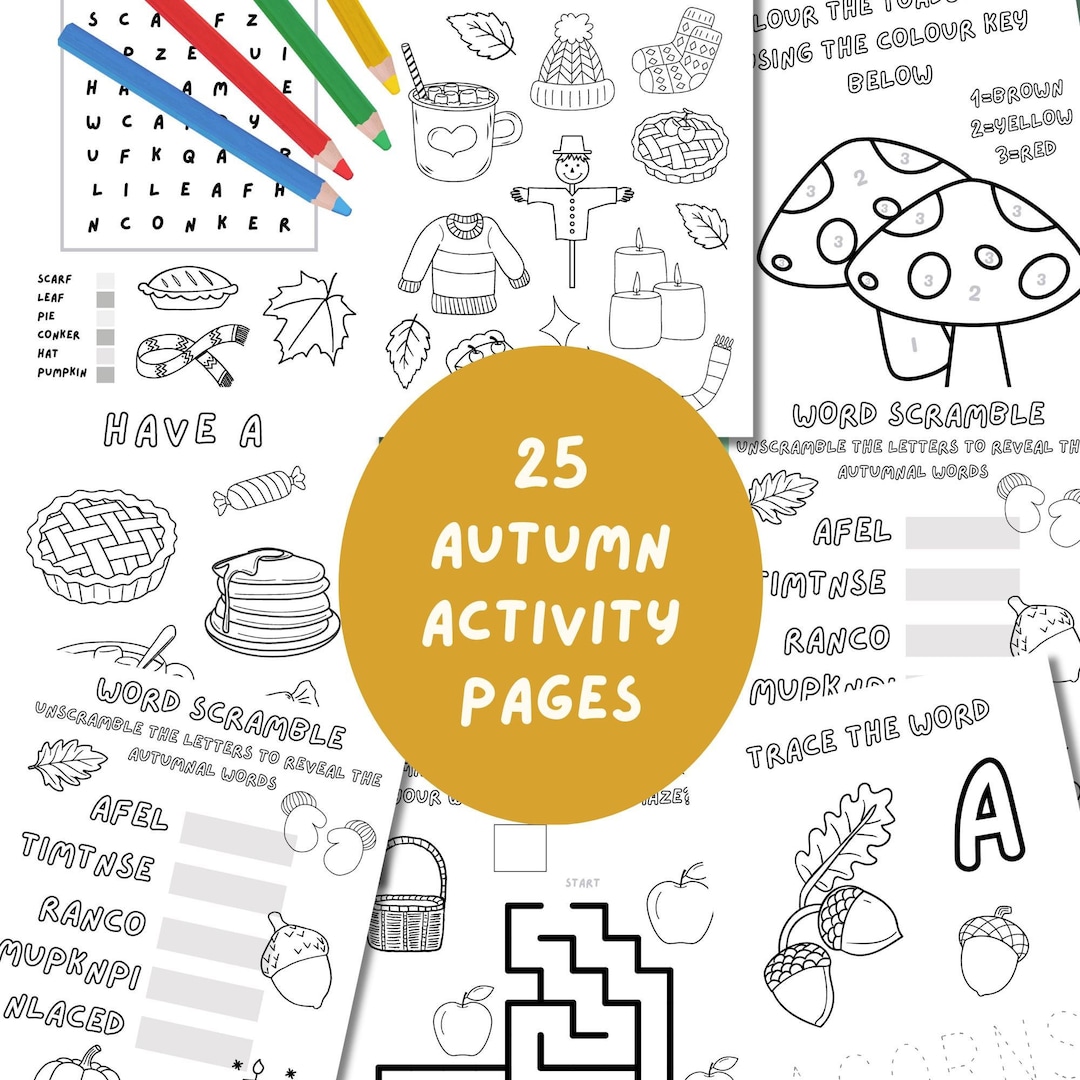 Autumn Activity Book: 25 Kids Coloring Pages (digital Download) - Etsy