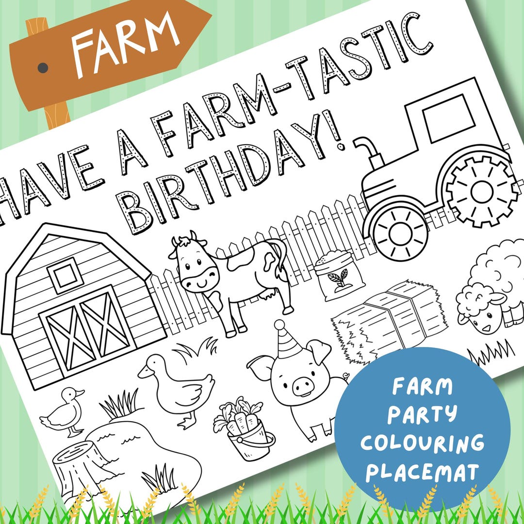 Farm Birthday Colouring Placemat - Farm Birthday Party Favour - Farm ...