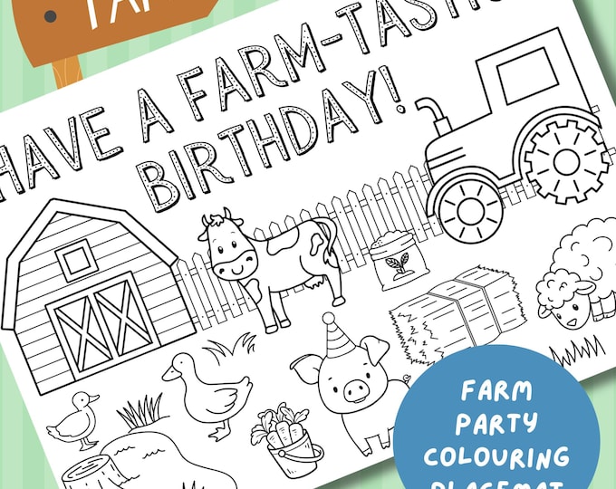 Editable Farm Kids XL Coloring Page | Farm Birthday Table Runner | Any ...