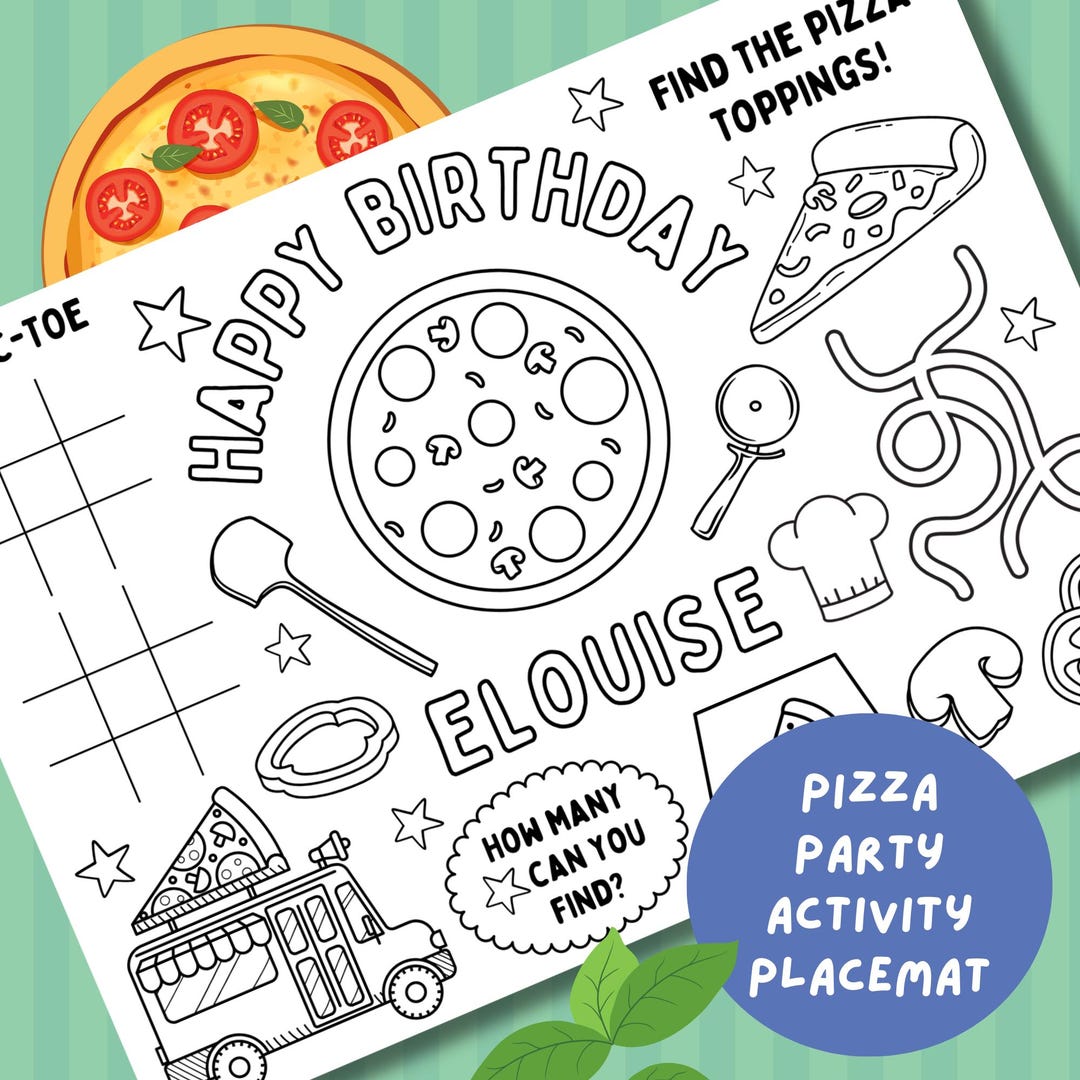 Pizza Party Colouring Pages - Personalised Pizza Party Activity ...