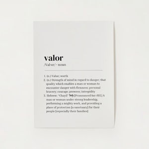 Valor Definition Print, Black and White | Christian Wall Art by Hannah ...