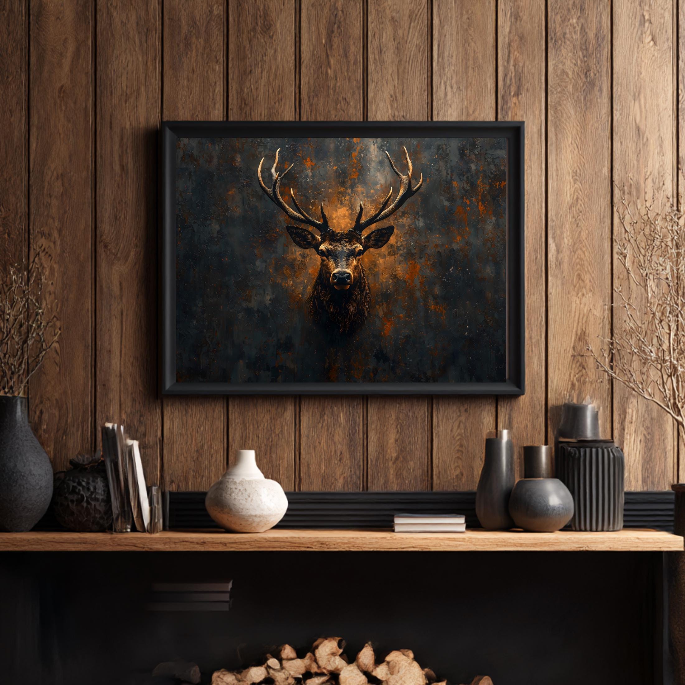 Rustic Wildlife Wall Art | Stag Print | Lodge Decor Print | Woodland ...