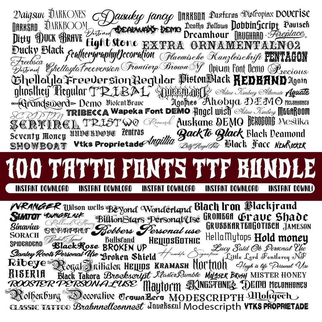 100 Tattoo Fonts Bundle for Procreate and Cricut, Calligraphy & Script ...