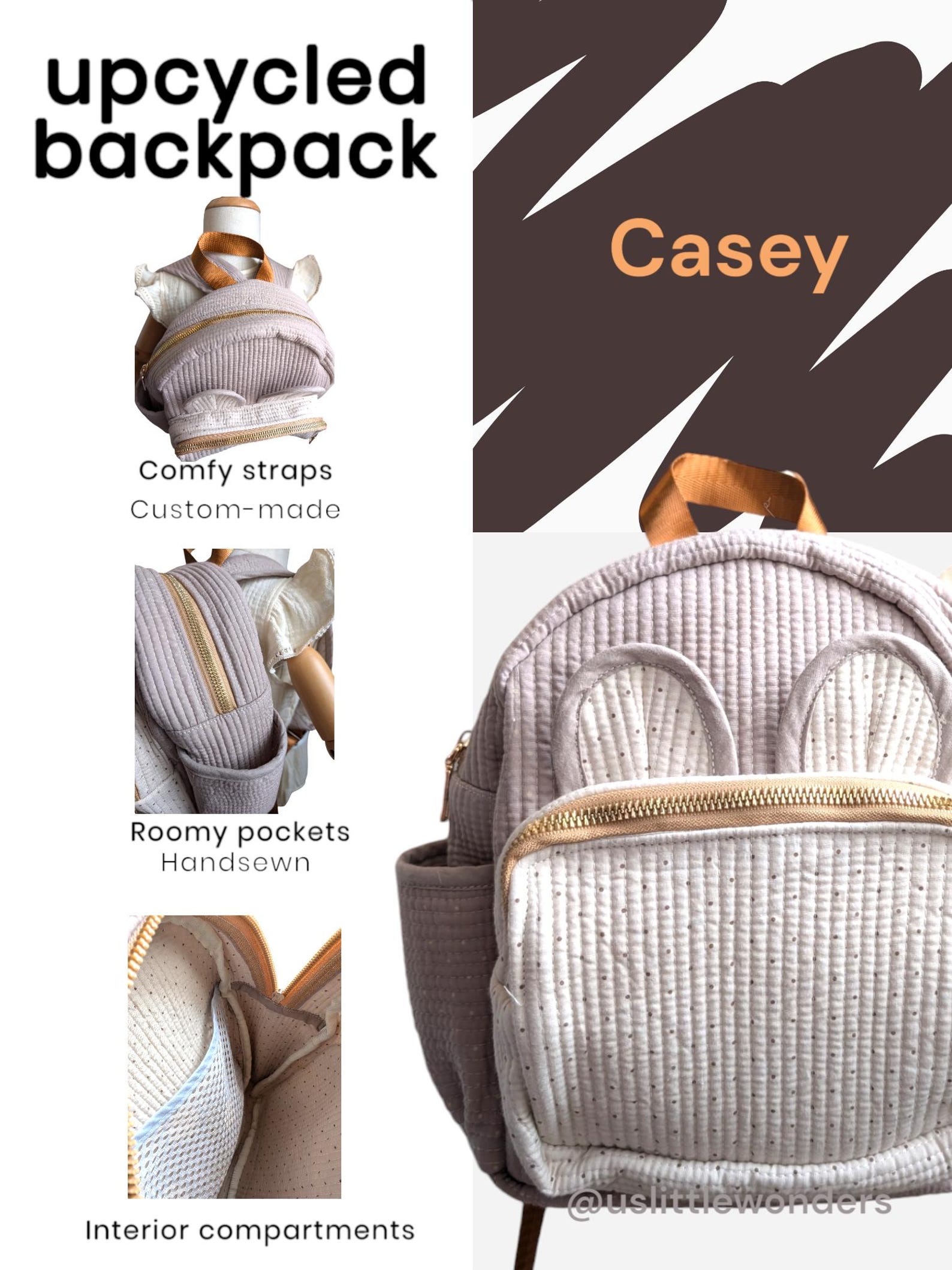 Casey Personalized Handmade Upcycled Backpack for Kids – Unique Quilted ...