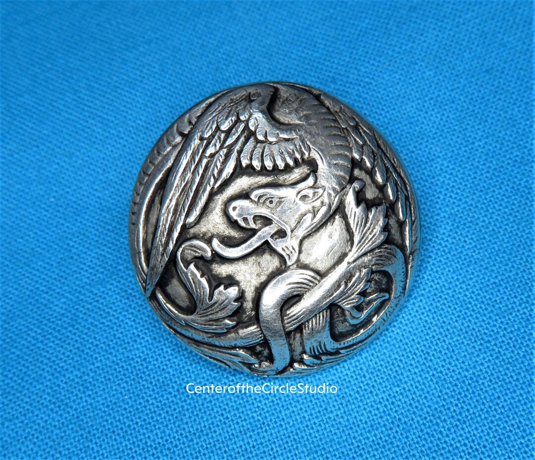 Dragon Button: (1-1/16 Inch) Wyvern Dragon Handmade Silver Pewter Metal ...