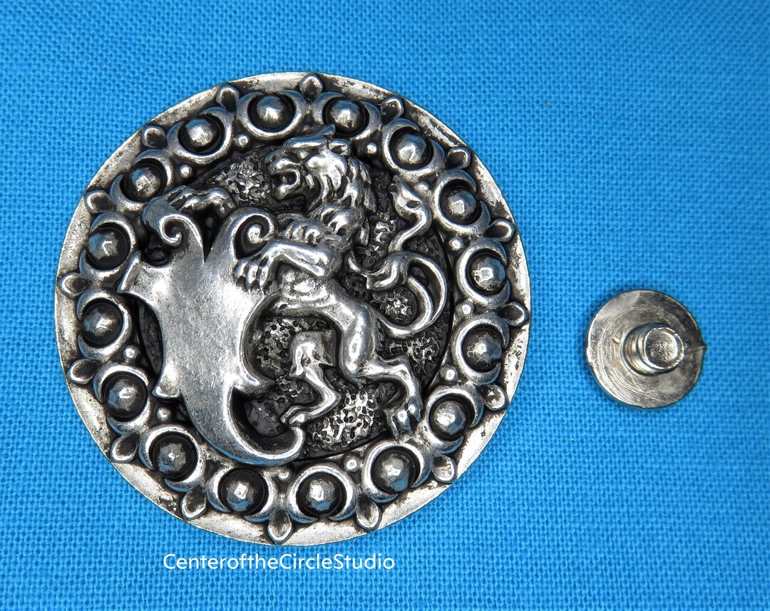 Lion Shield Concho: (1-7/16 Inch) HANDMADE Screw Back Chicago Stud ...