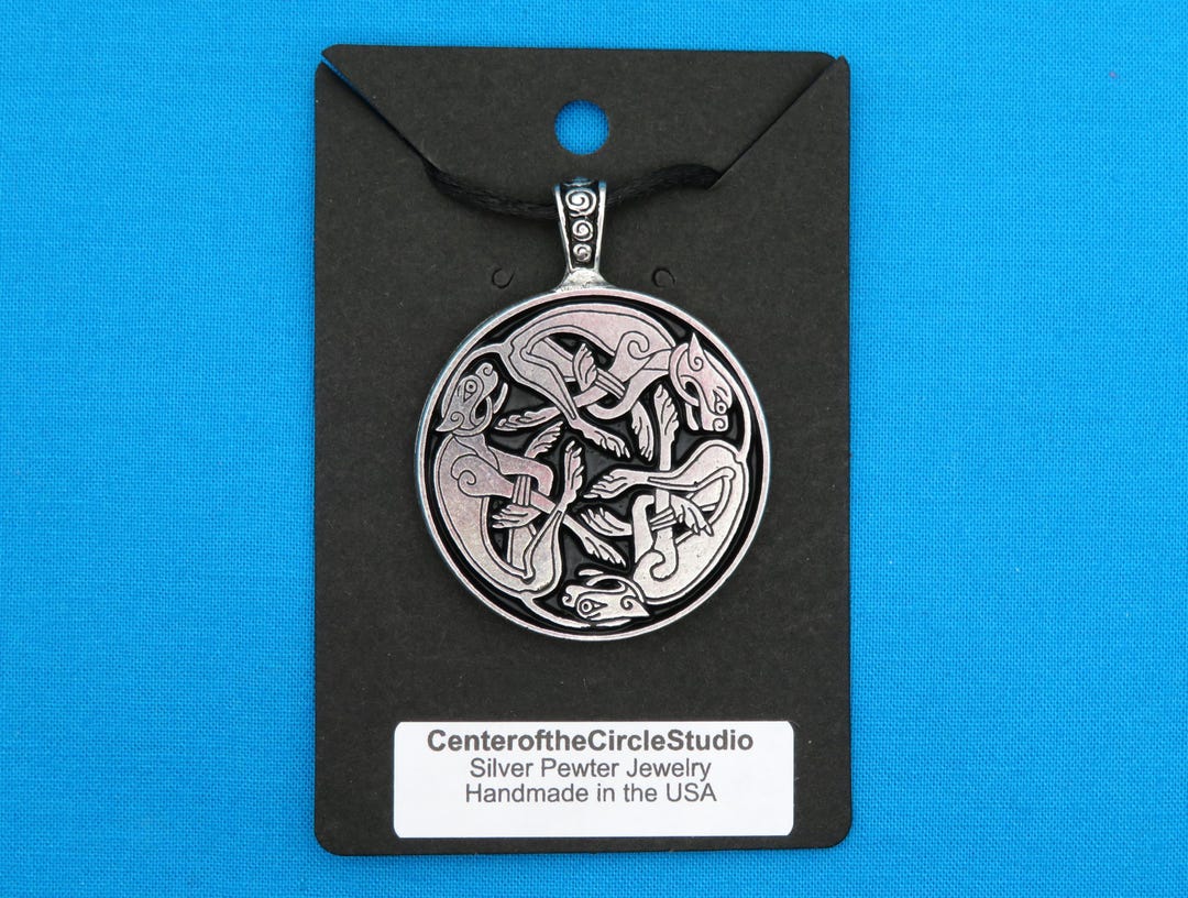 Large Tri Celtic Dogs Necklace, Handmade Cast Silver Pewter Metal 3 ...