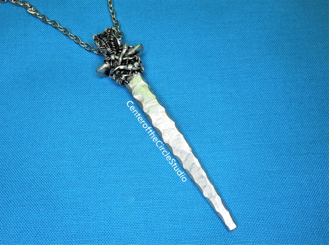 Barbed Wire Wrapped Coffin Nail Necklace, Handmade Cast Silver Pewter ...