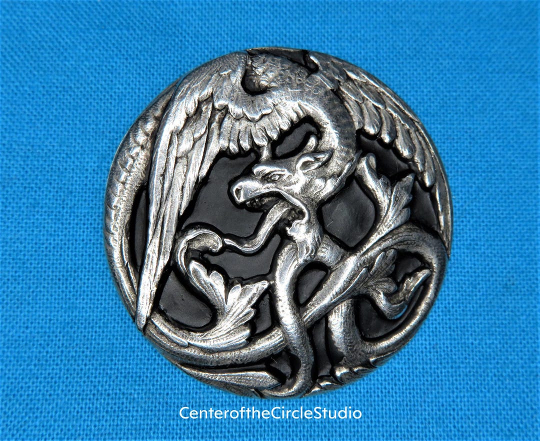 Silver Pewter Dragon Button: Large Handmade Wyvern Design (1- 3/8") - Etsy