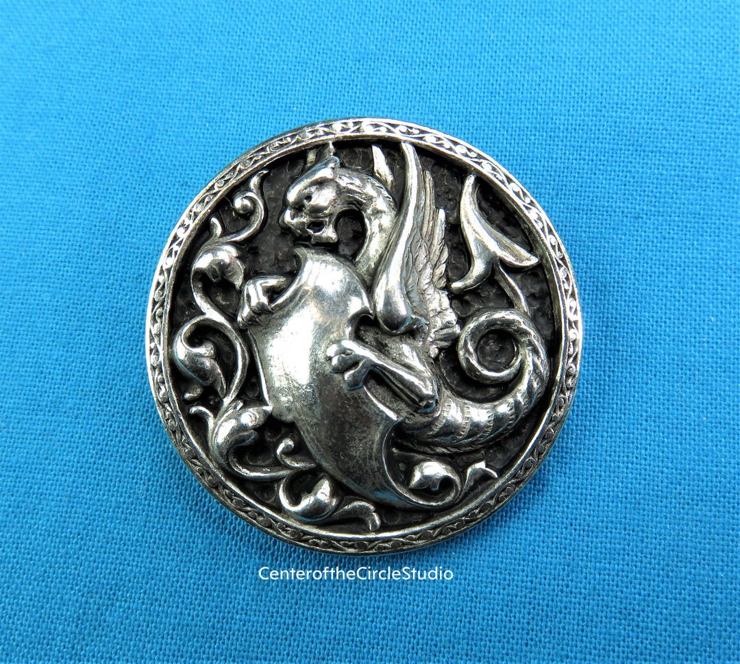 Medieval Dragon Shield Concho: (1-7/16 Inch) Handmade Chicago Threaded ...