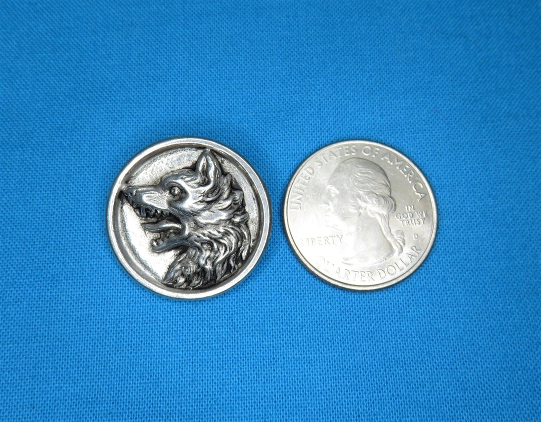 Wolf Button 15/16", Individually Handmade Cast Metal Wolf Face Button ...