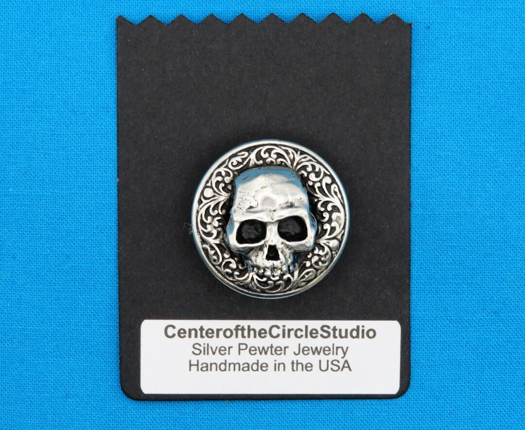Gothic Skull Button 1 1/32", Handmade Solid Cast Silver Pewter Metal ...