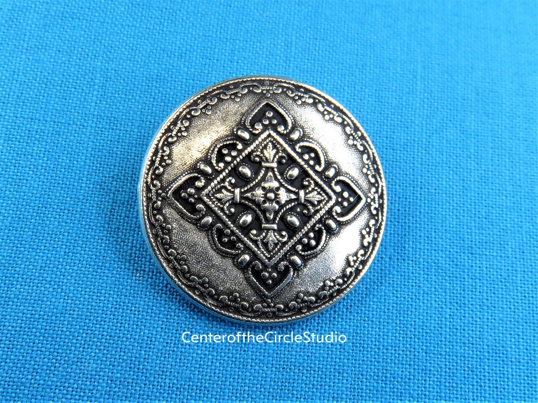 Decorative Victorian Button 1 3/32", Handmade Silver Pewter Metal ...