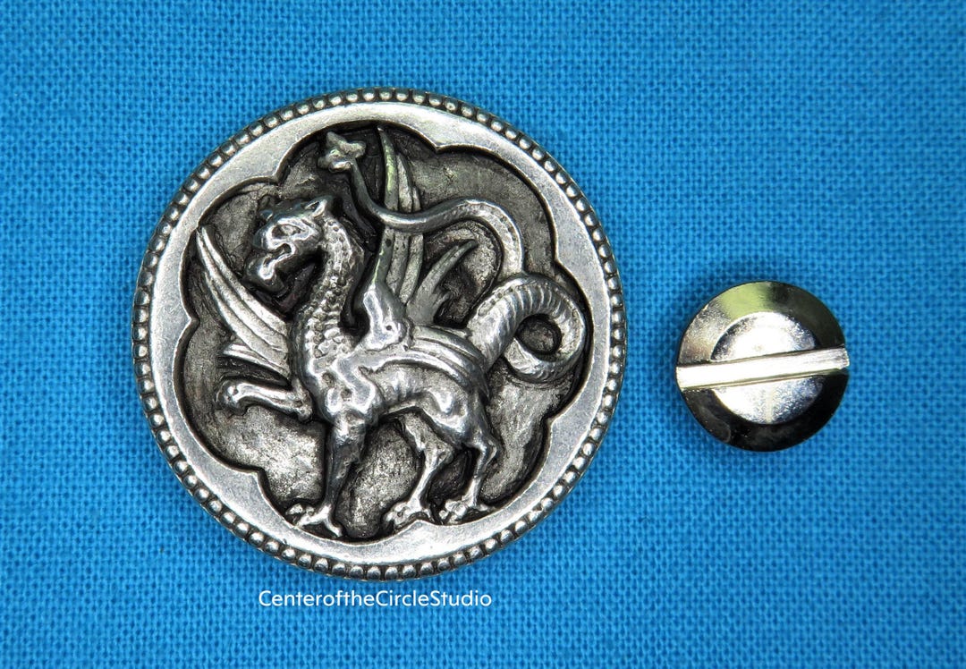 Griffin Dragon Concho, 1 1/16", Handmade Cast Silver Pewter Metal ...
