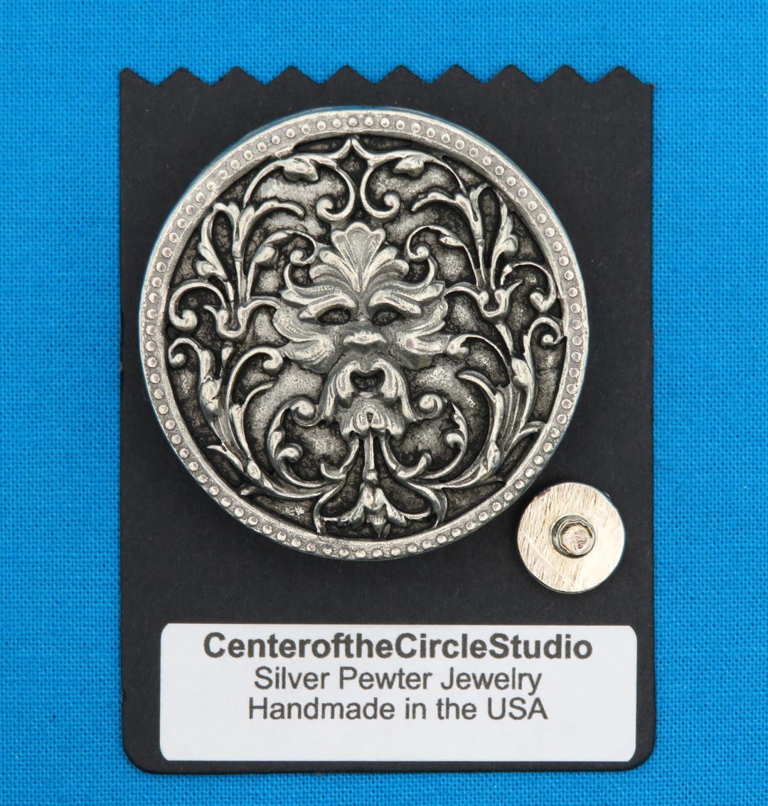 Green Man Concho: (1-5/8 Inches) Handmade Cast Silver Pewter Greenman ...
