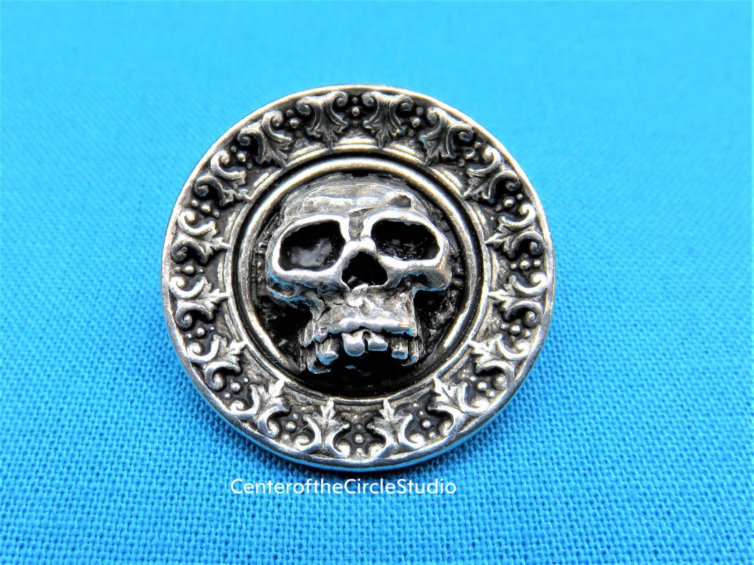 Skull Button: (1-1/16 Inch) Handmade Silver Pewer Metal Human Skull Sew ...