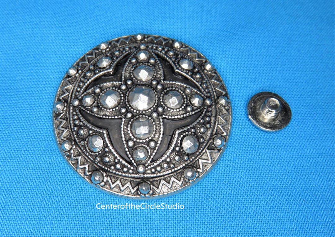 Large Victorian Concho: (1-5/8 Inch) HANDMADE Silver Pewter Metal ...