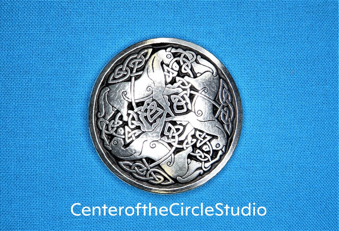 Tri Celtic Horses Button: (1-1/2 Inch) Handmade Silver Pewter Metal ...