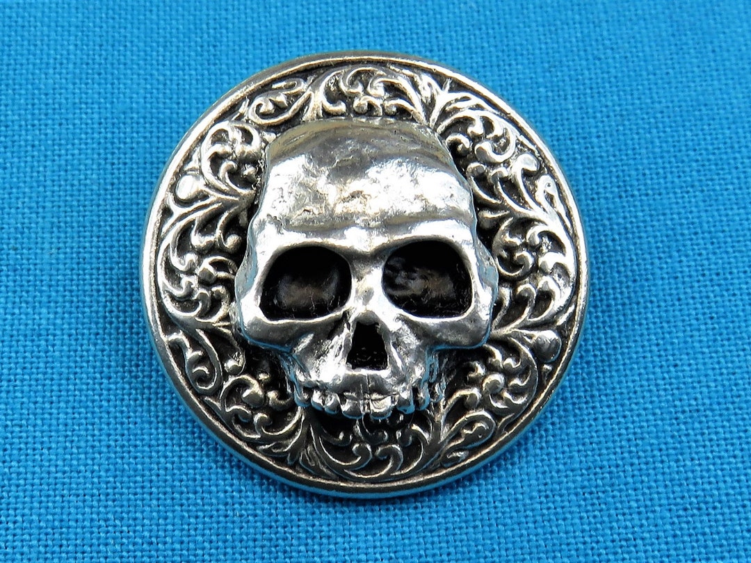 Gothic Skull Concho, 1 1/32", Screw Back, Handmade Metal Skull Concho ...
