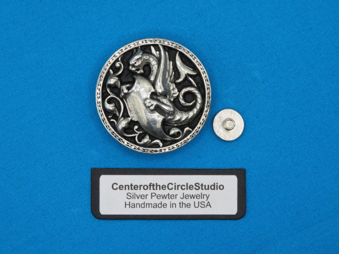 Medieval Dragon Shield Concho: (1-7/16 Inch) Handmade Chicago Threaded ...