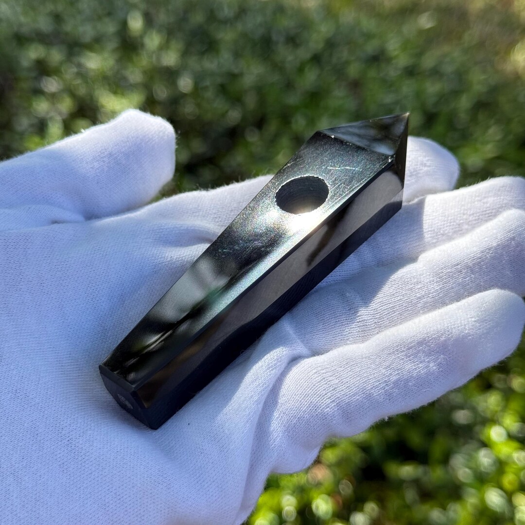 Obsidian Crystal Smoking Pipe – Handmade Gemstone Tobacco Pipe With ...