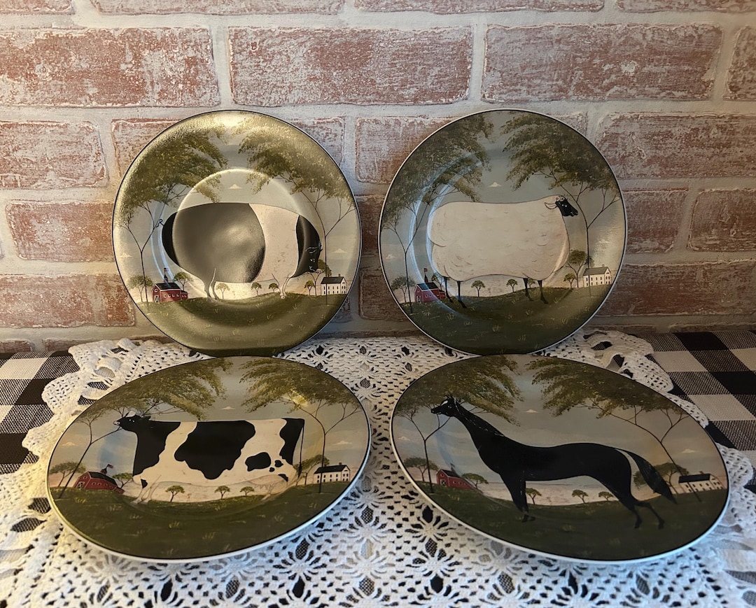 Vintage 2000 Warren Kimble Animal Collection Stoneware 8" Dessert/salad ...