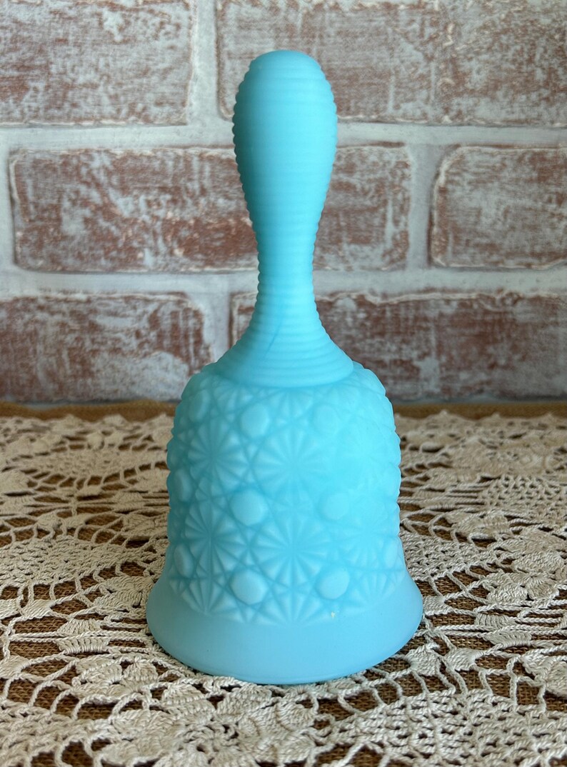 Vintage Fenton Blue Satin Glass Bell Daisy & Button Pattern – Frosted ...