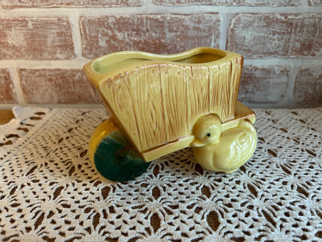Vintage Ceramic Yellow Duck With Wheelbarrow Planter - Etsy