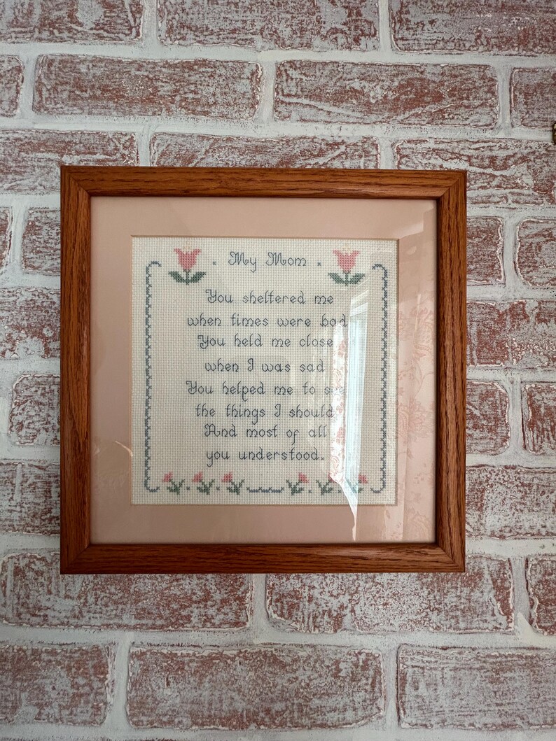 Vintage Framed Cross Stitch Poem: "my Mom" Floral Embroidery - Etsy