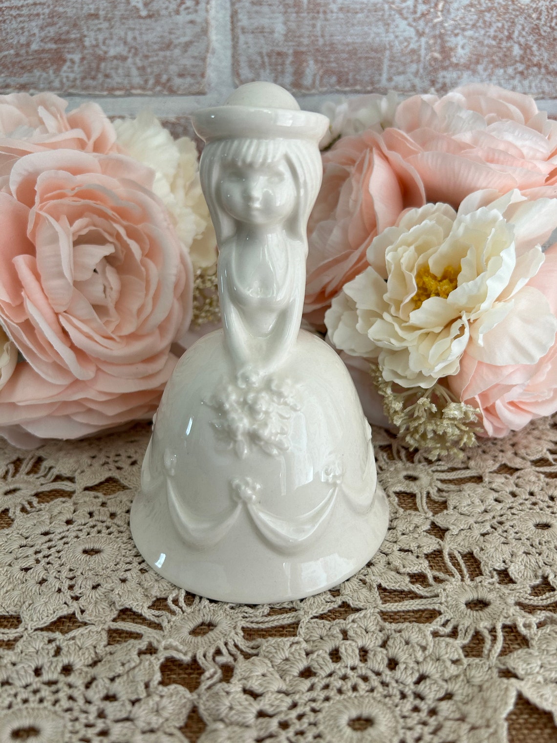 Vintage Goebel White Porcelain Girl With Bouquet Bell - Germany - Etsy