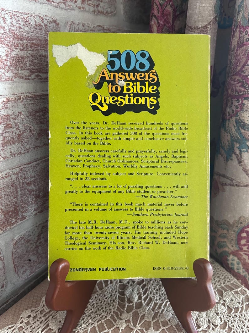 Vintage 508 Answers to Bible Questions by M.R. Dehaan MD 1979 ...