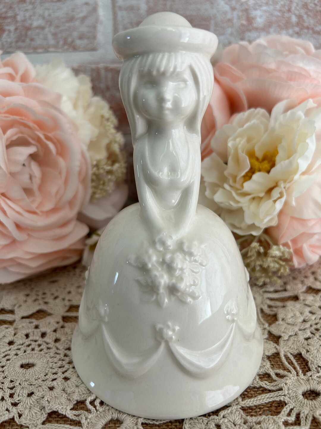 Vintage Goebel White Porcelain Girl With Bouquet Bell - Germany - Etsy