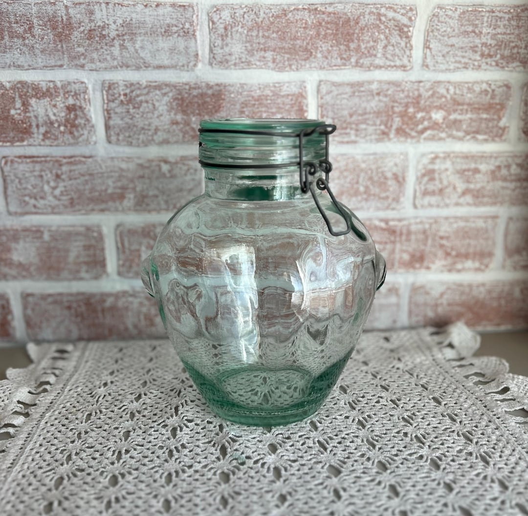 Vintage 1980s Italian Green Tint Hermetic Glass Jar – Made in Italy ...