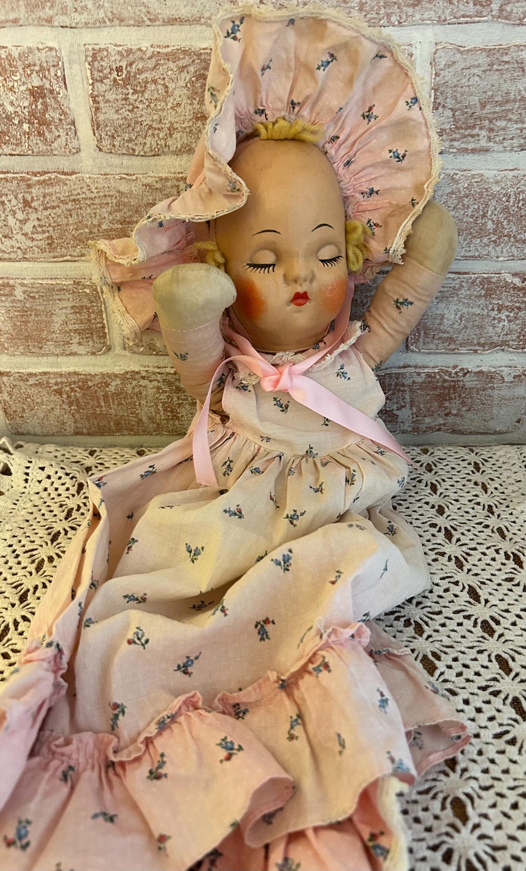 Vintage Paper Mache Baby Doll With Dress & Bonnet - Etsy