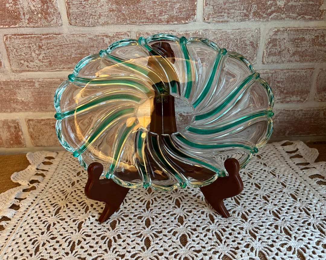 Vintage Mikasa Germany Peppermint Green Swirl Glass Oval Sweet Meat ...