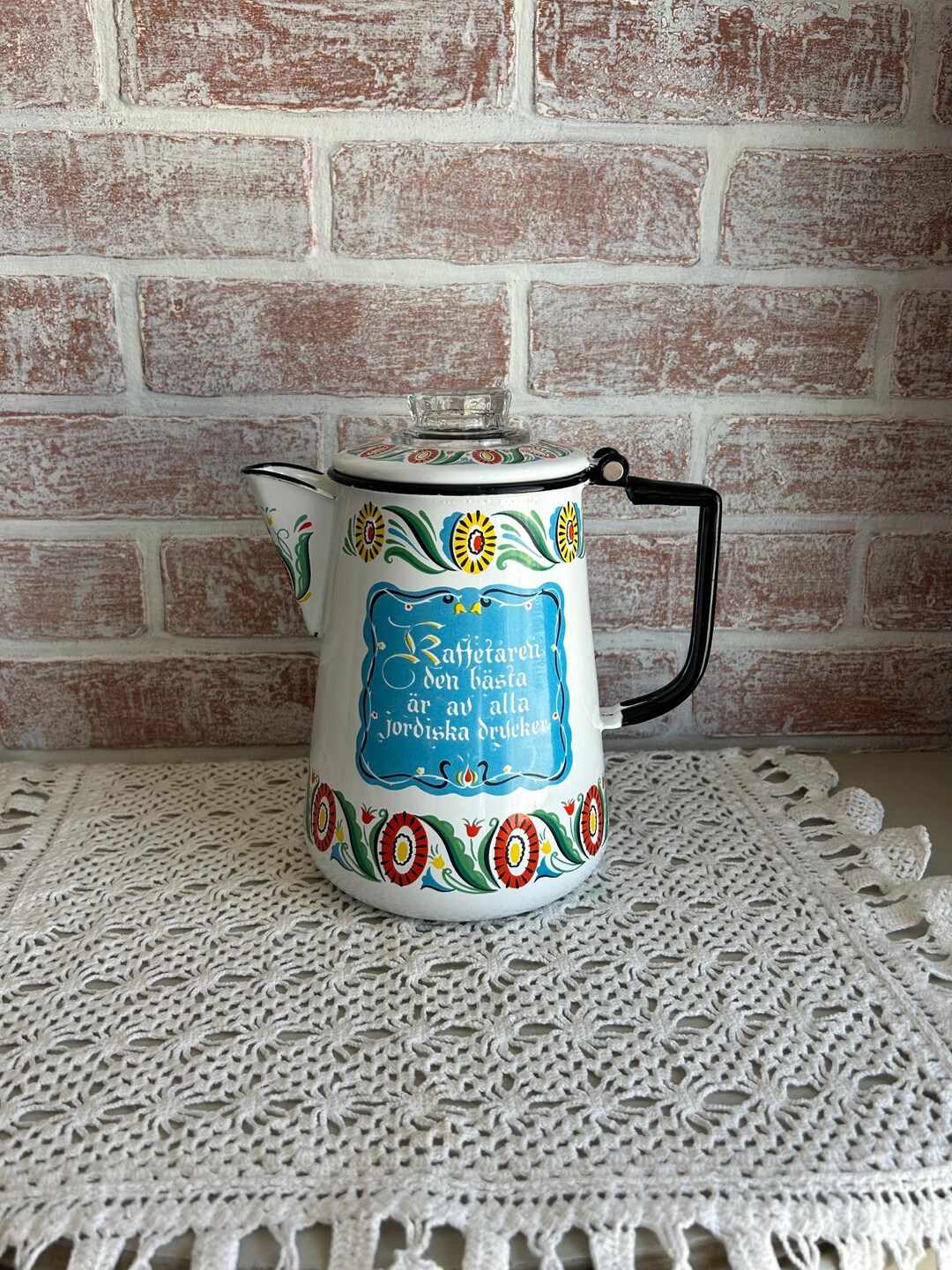 Vintage MCM Modern Swedish Hand Painted Floral and Folk Art Enamel ...