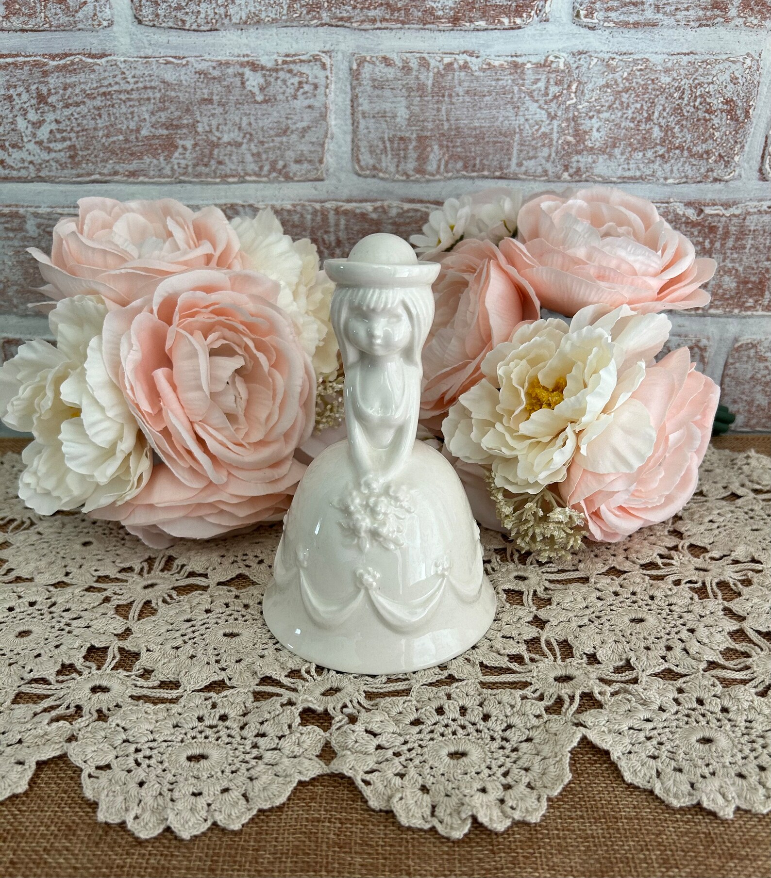 Vintage Goebel White Porcelain Girl With Bouquet Bell - Germany - Etsy