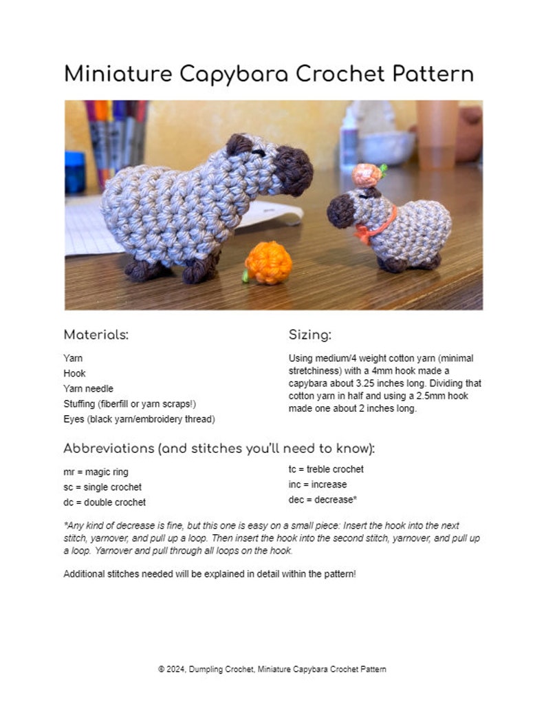Miniature Capybara Crochet PDF Pattern - Etsy