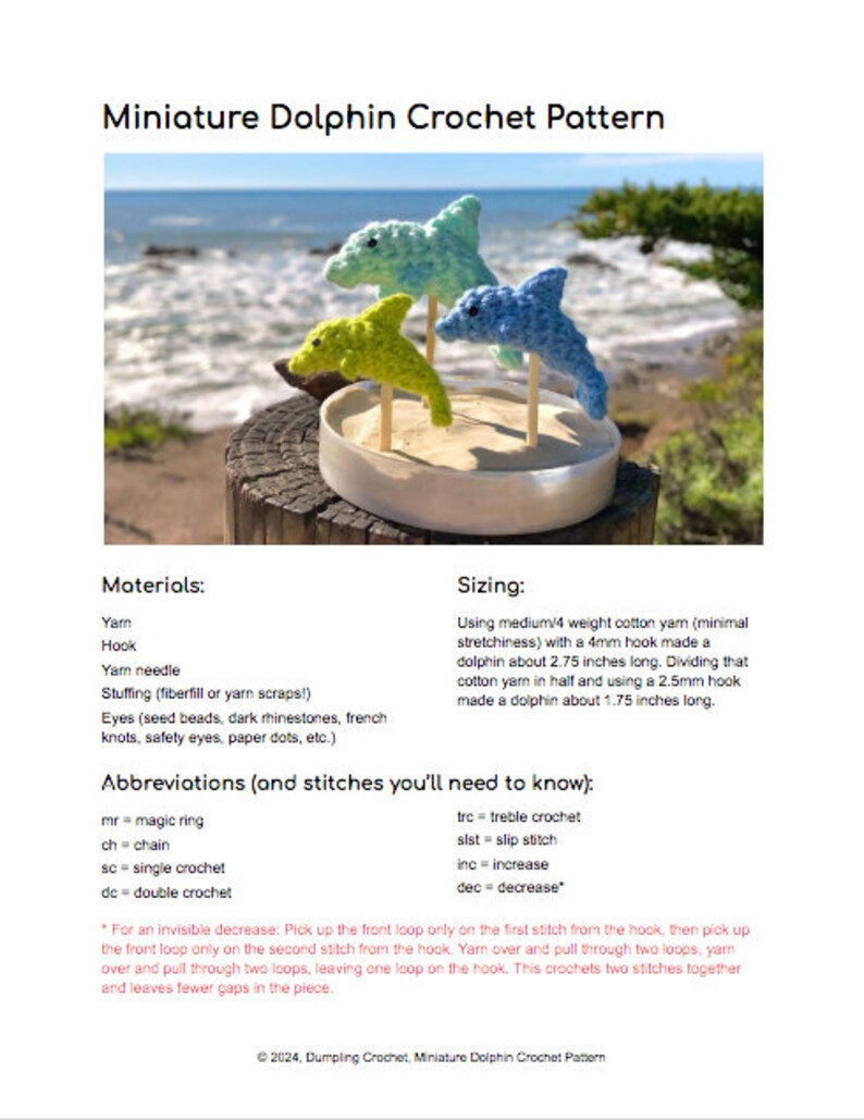 Mini Dolphin Crochet PDF Pattern - Etsy