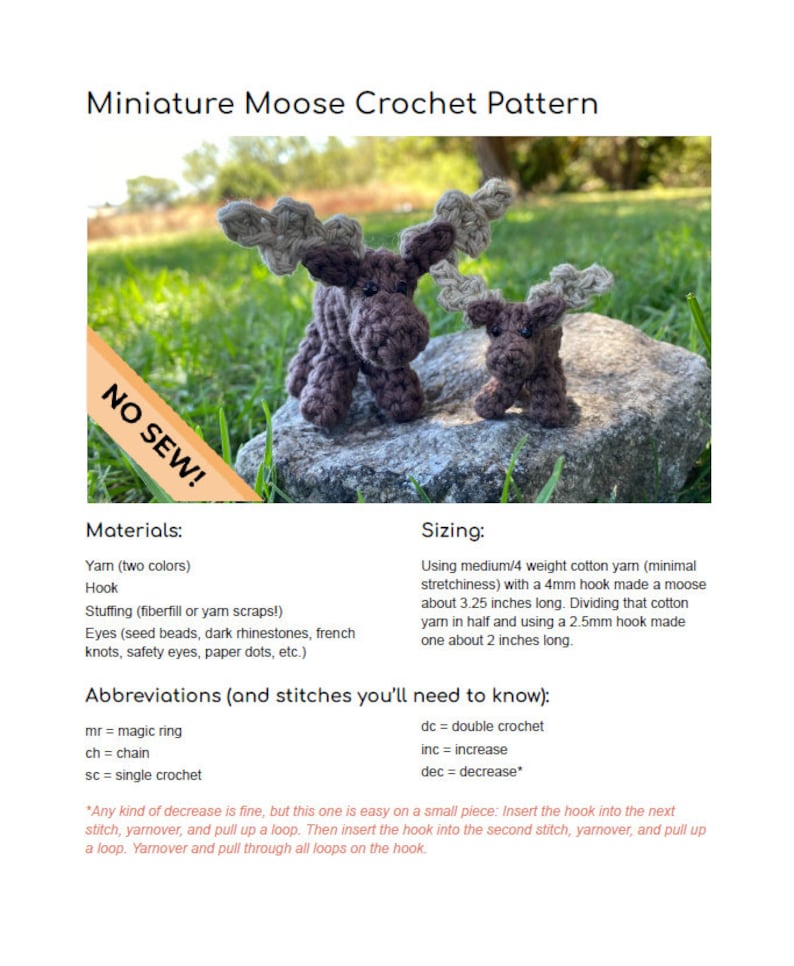 NO-SEW Mini Moose Crochet PDF Pattern - Etsy